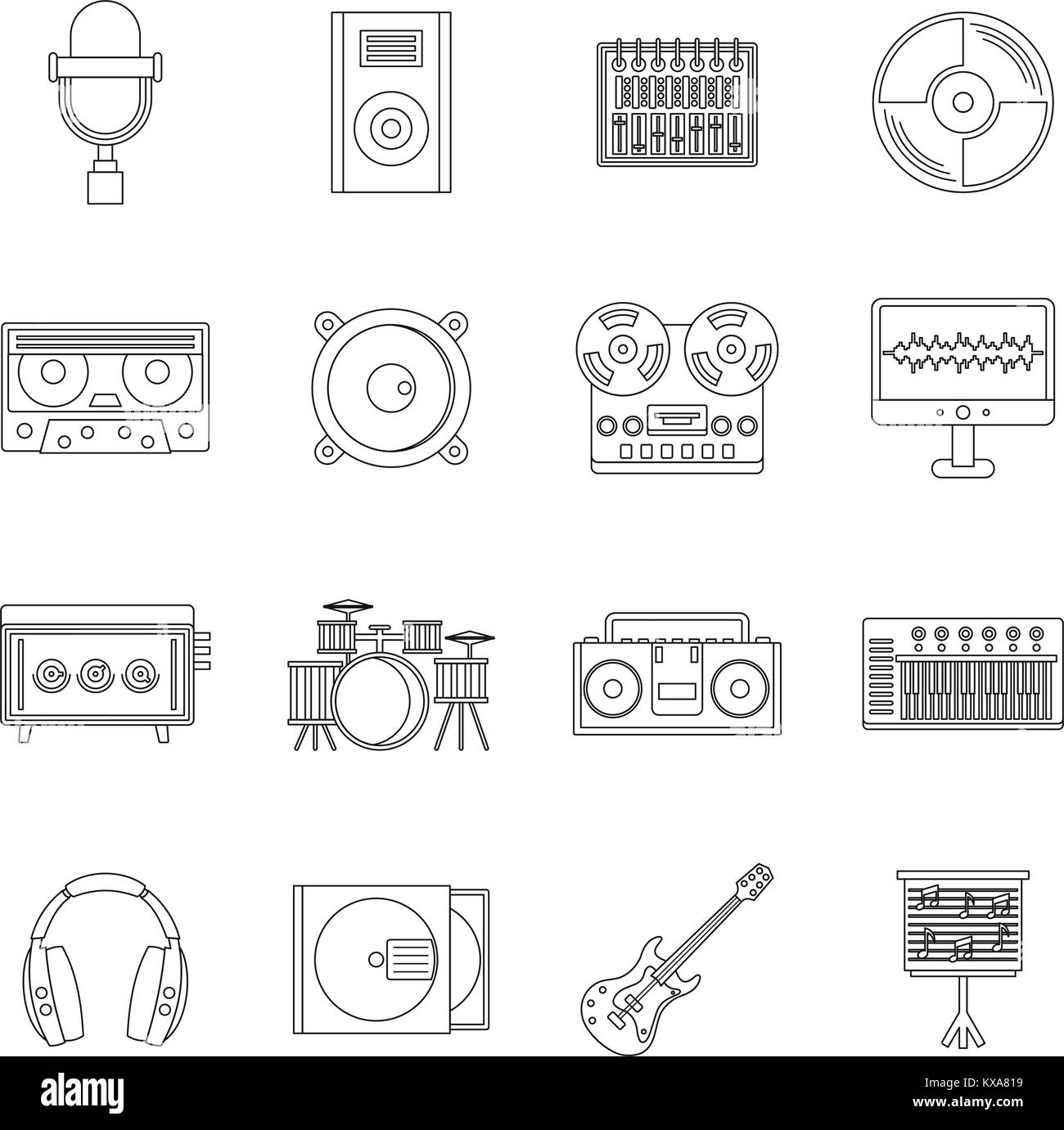 Outline set musical instruments illustration Black and White Stock ...
