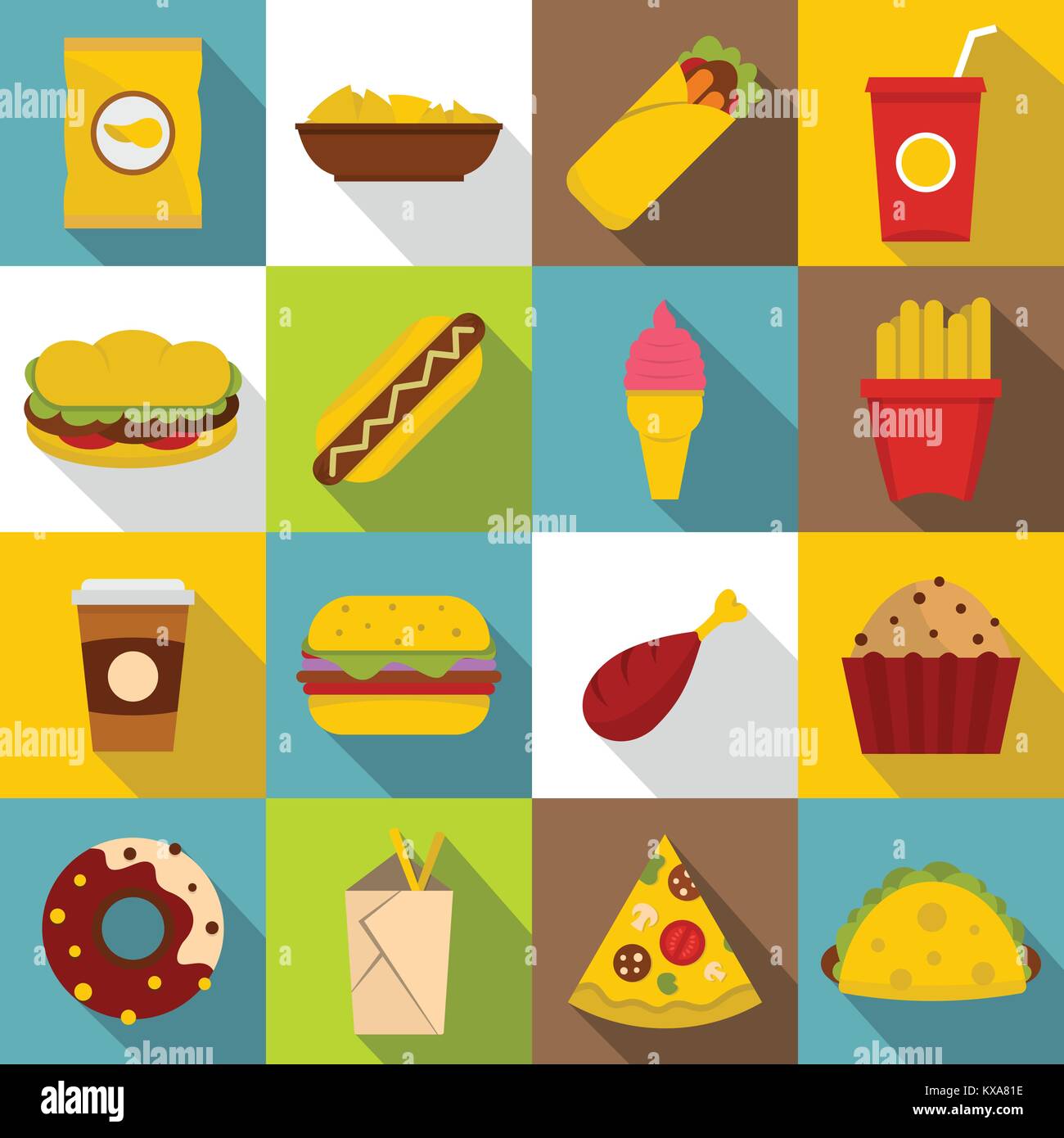 Fast food icons set, flat style Stock Vector Image & Art - Alamy