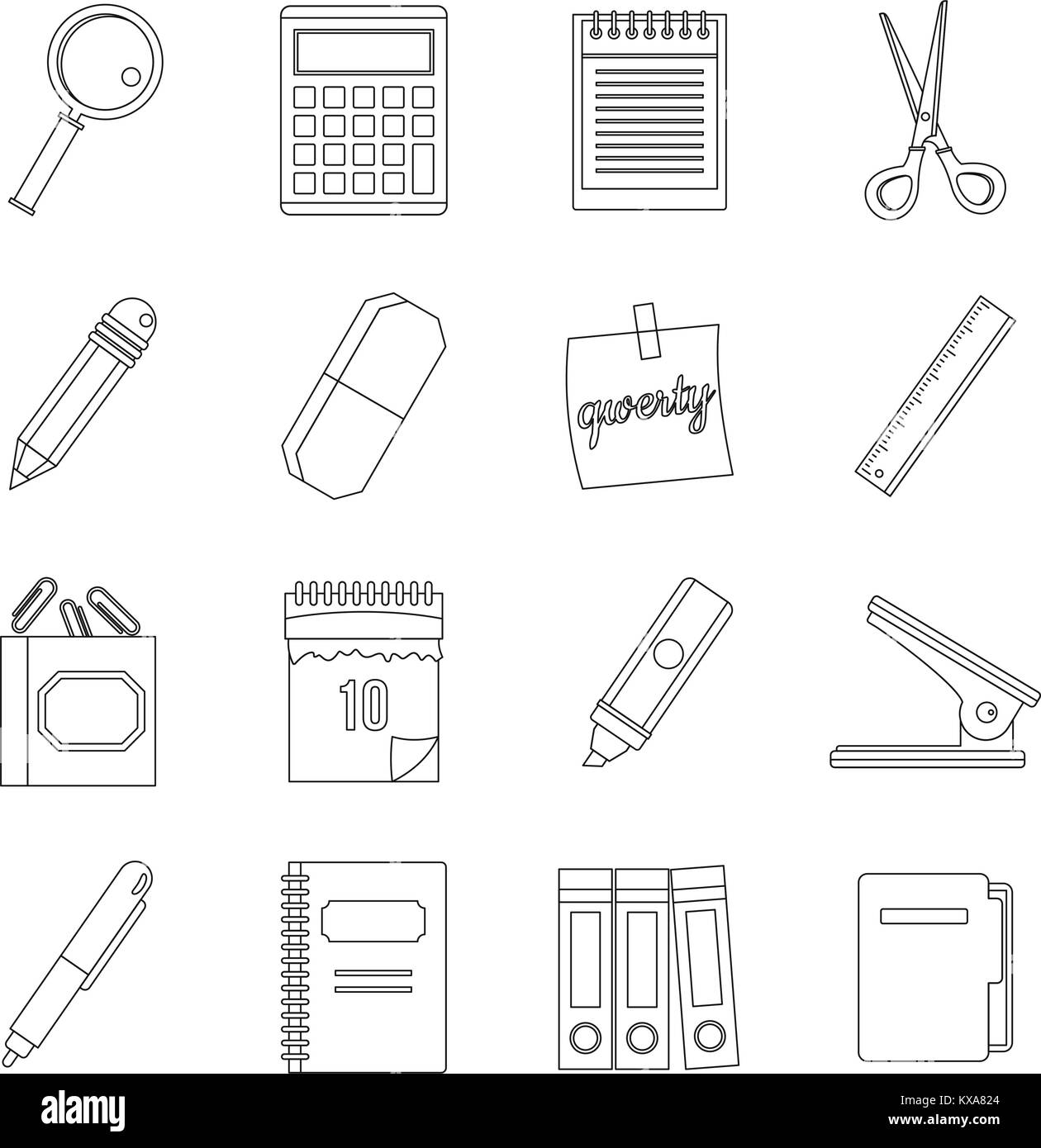 Stationery symbols icons set, outline style Stock Vector Image & Art ...