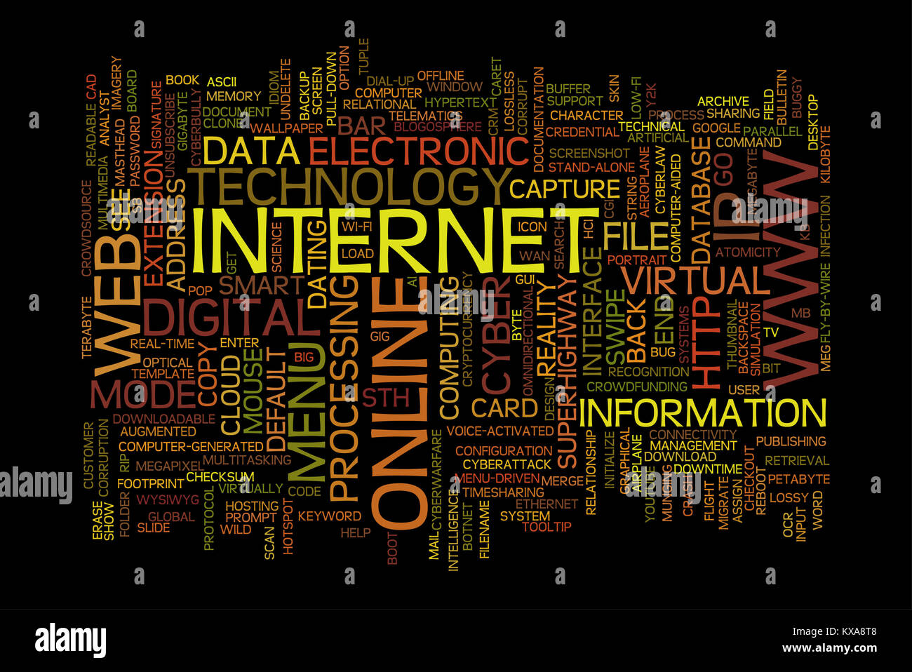 Web and internet related words designed in different sizes and ...