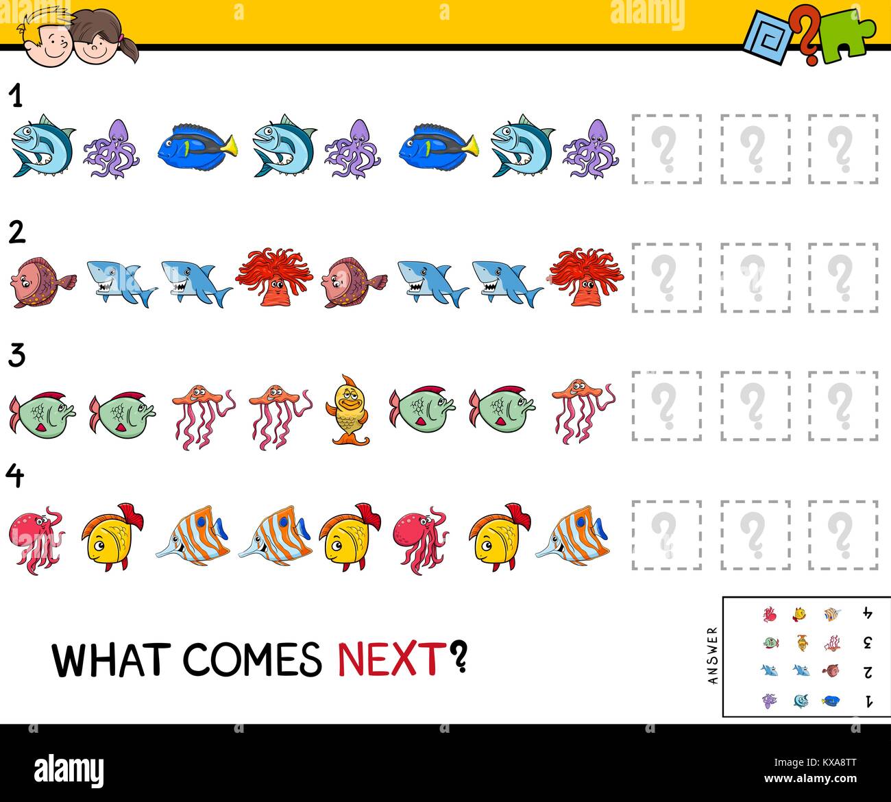 Cartoon Illustration of Completing the Pattern Educational Game for ...