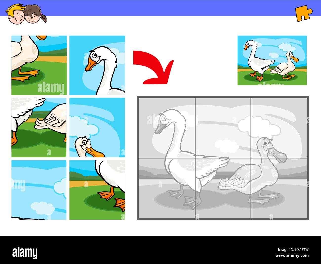 Cartoon Illustration of Educational Jigsaw Puzzle Activity Game for ...