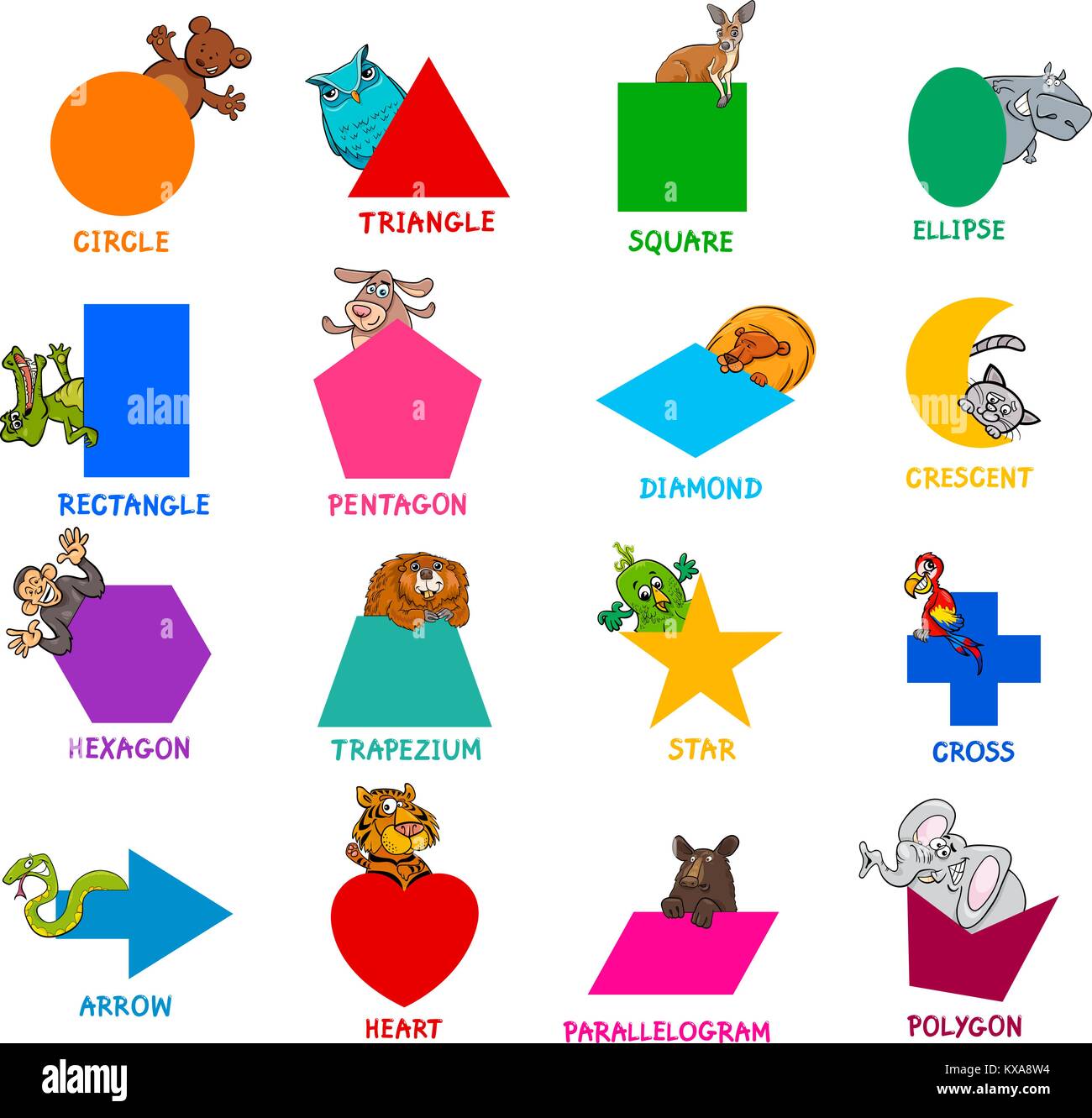 Educational Cartoon Illustration of Basic Geometric Shapes with ...