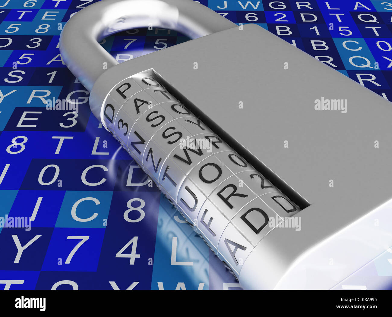 3d illustration. Combination padlock. Security and safety data access ...