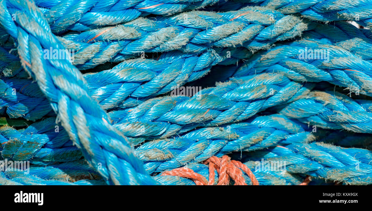 Detail view on ropes on boat in port of Norway, Scandinavia, Europe ...