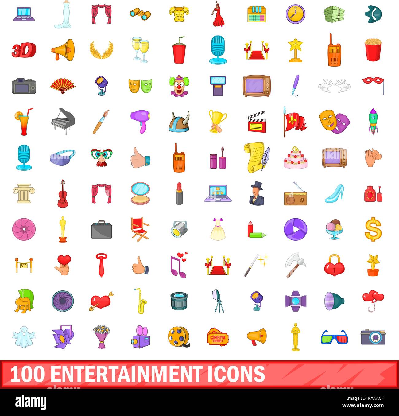 100 entertainment icons set, cartoon style Stock Vector Image & Art - Alamy