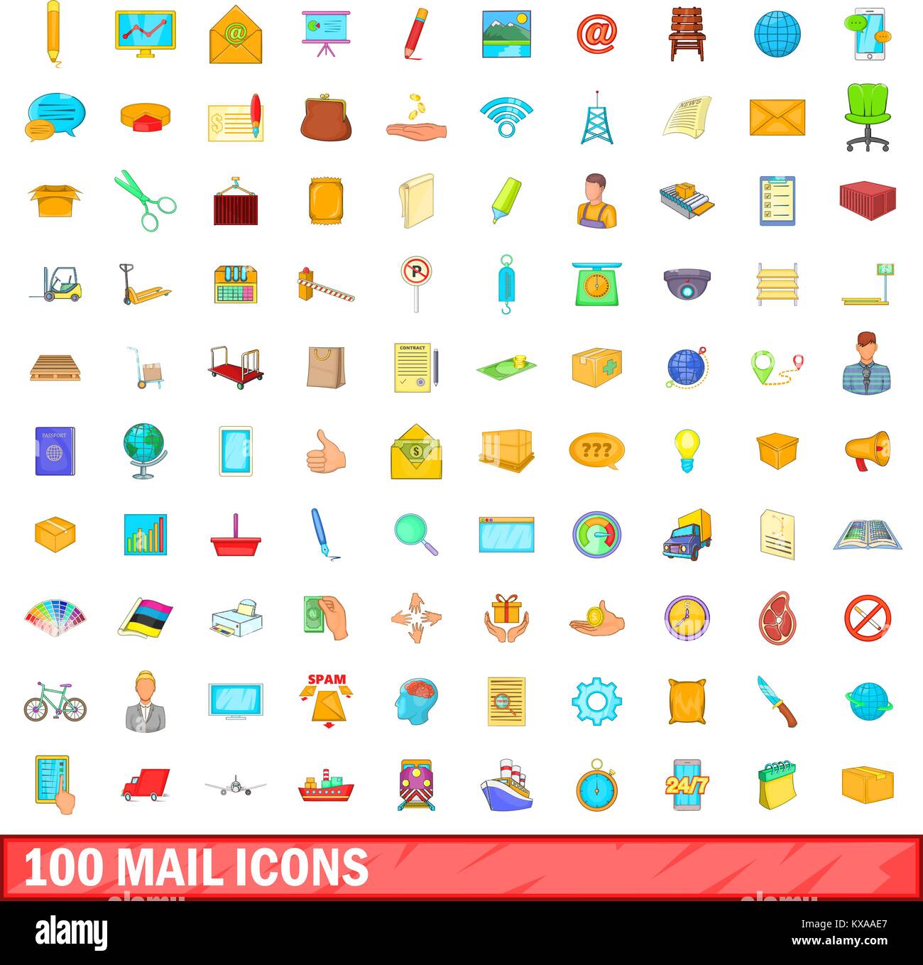 100 mail icons set, cartoon style Stock Vector Image & Art - Alamy