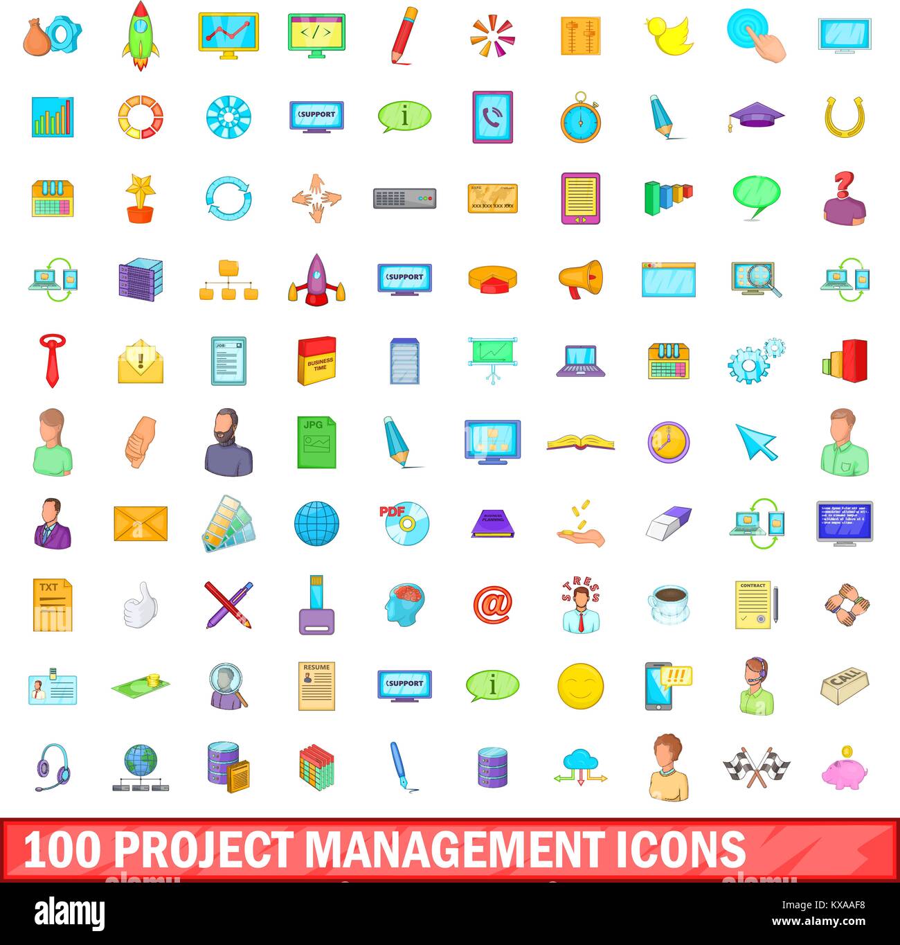 100 project management icons set, cartoon style Stock Vector Image ...