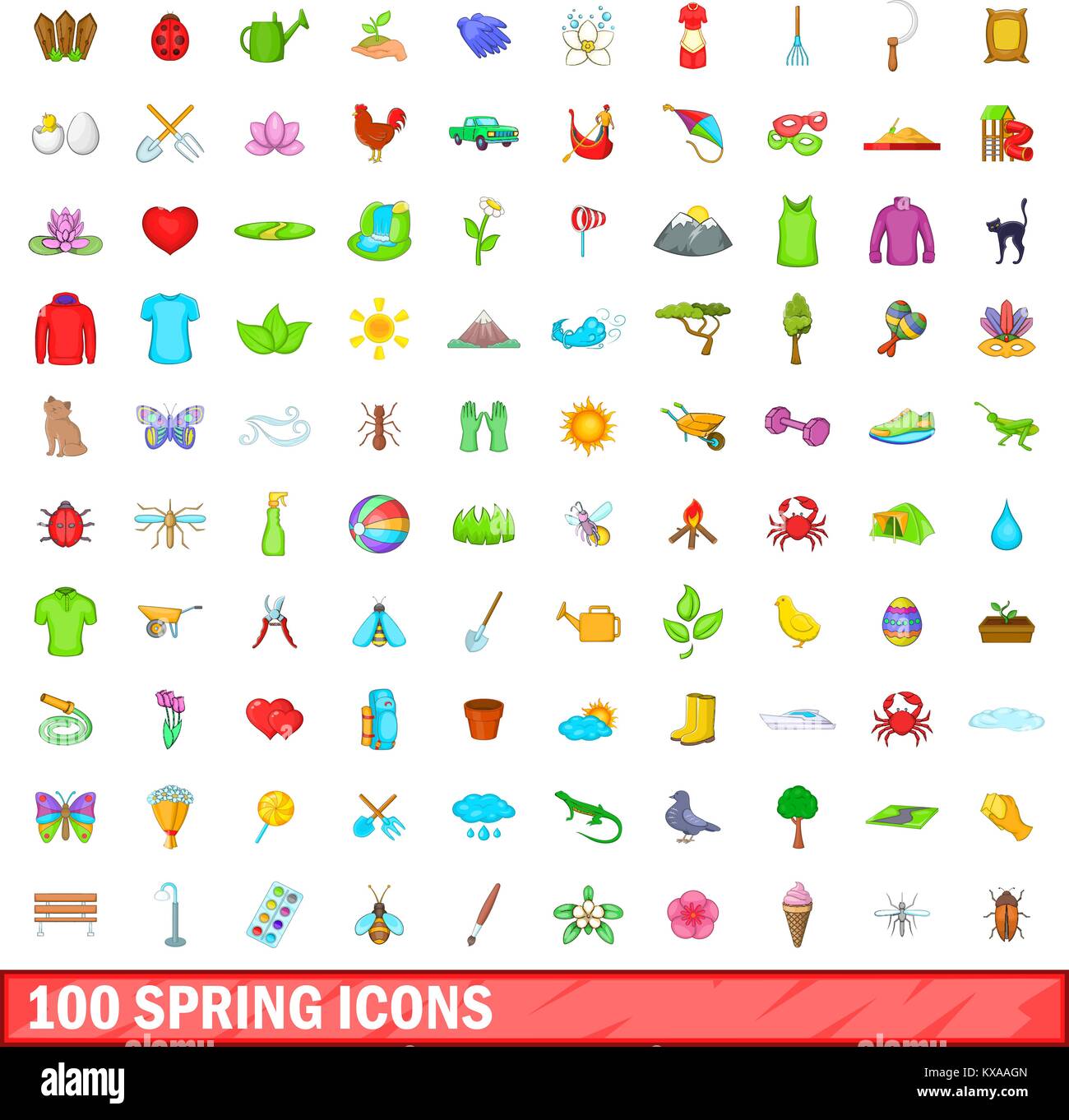100 spring icons set, cartoon style Stock Vector Image & Art - Alamy