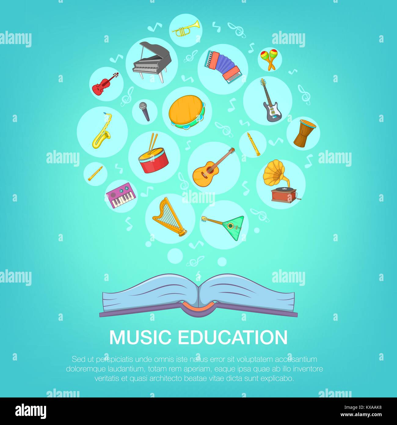 Musical instruments blue concept, cartoon style Stock Vector Image ...