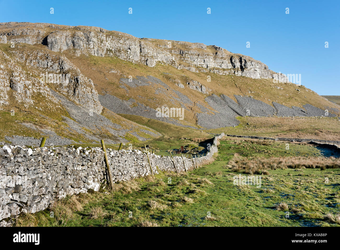 The limestone crags of Attermire Scar near Settle, Yorkshire Dales ...