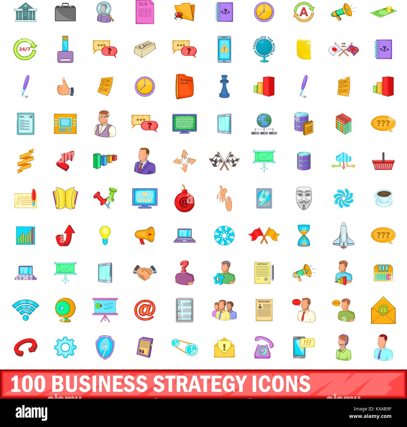 100 business strategy icons set, cartoon style Stock Vector Image & Art ...