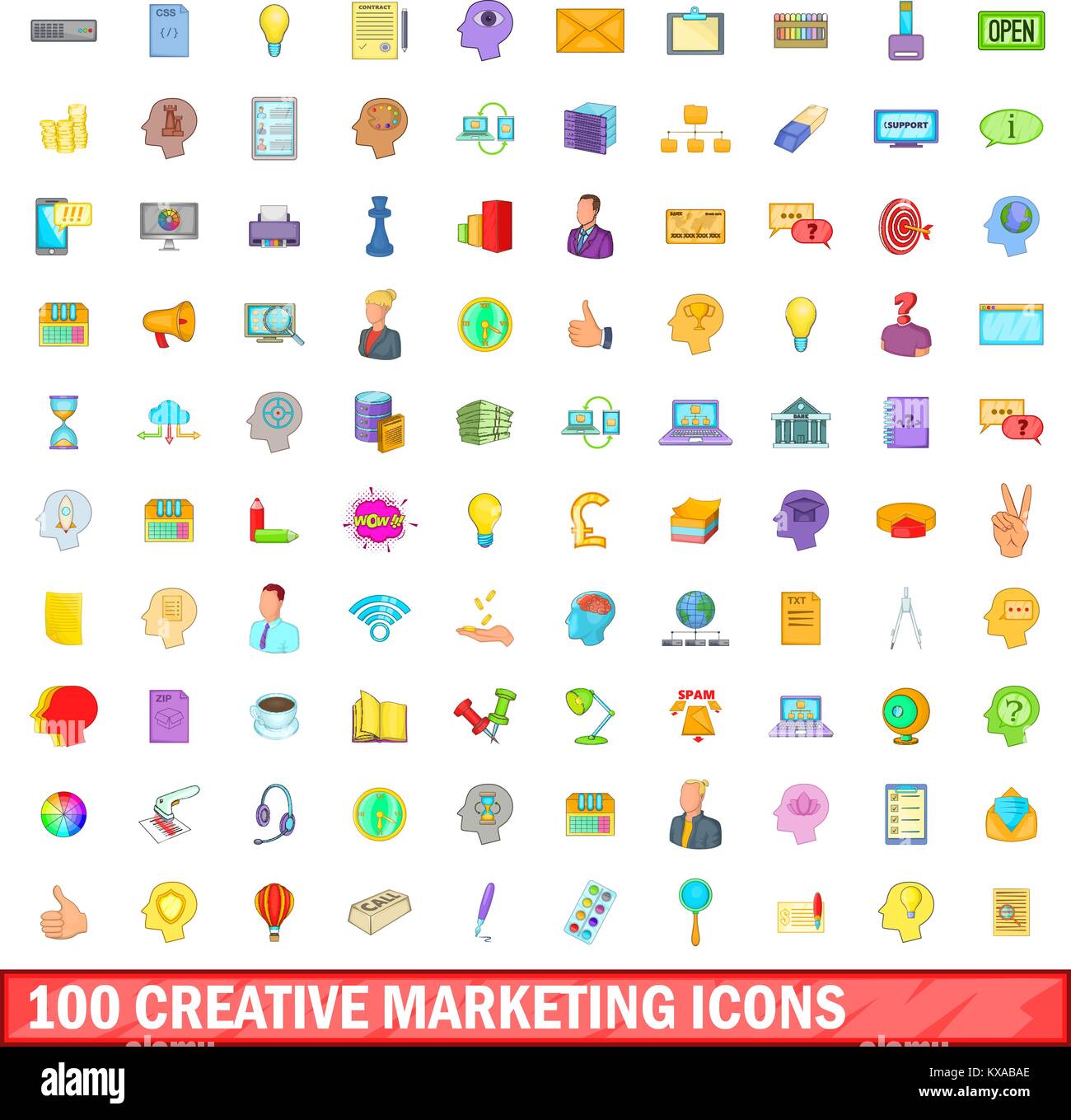 100 creative marketing icons set, cartoon style Stock Vector Image ...