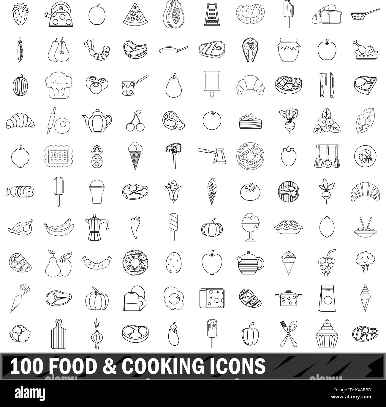 100 food and cooking icons set, outline style Stock Vector Image & Art ...