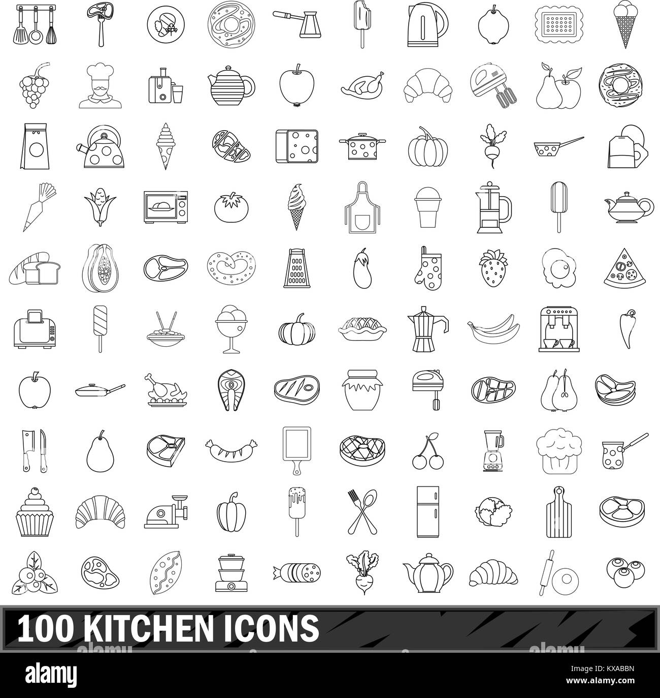100 kitchen icons set, outline style Stock Vector Image & Art - Alamy