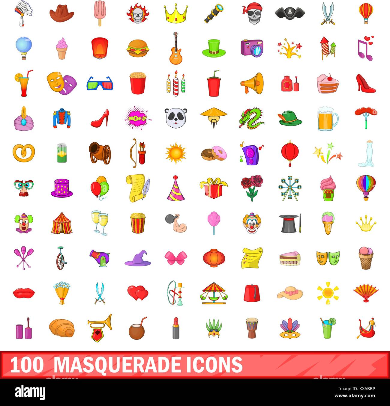 100 masquerade icons set, cartoon style Stock Vector Image & Art - Alamy