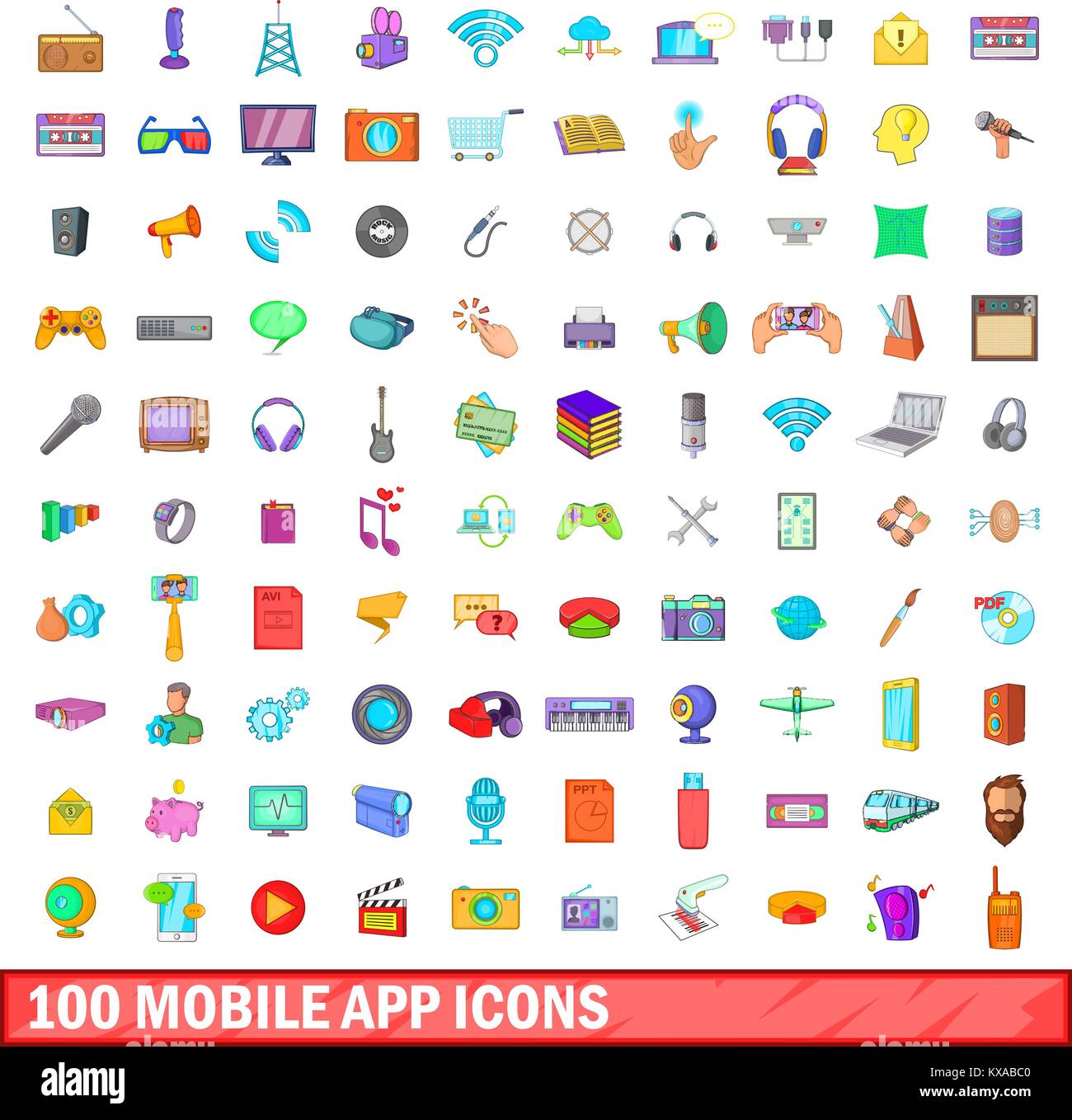 100 mobile app icons set, cartoon style Stock Vector Image & Art - Alamy