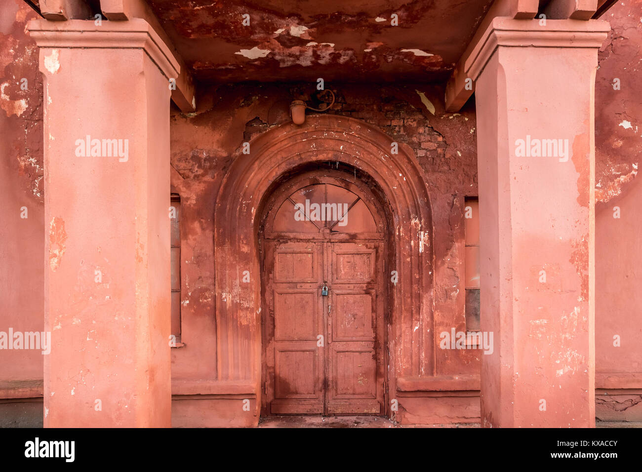 Inactive input with the red wooden door on the lock Stock Photo - Alamy