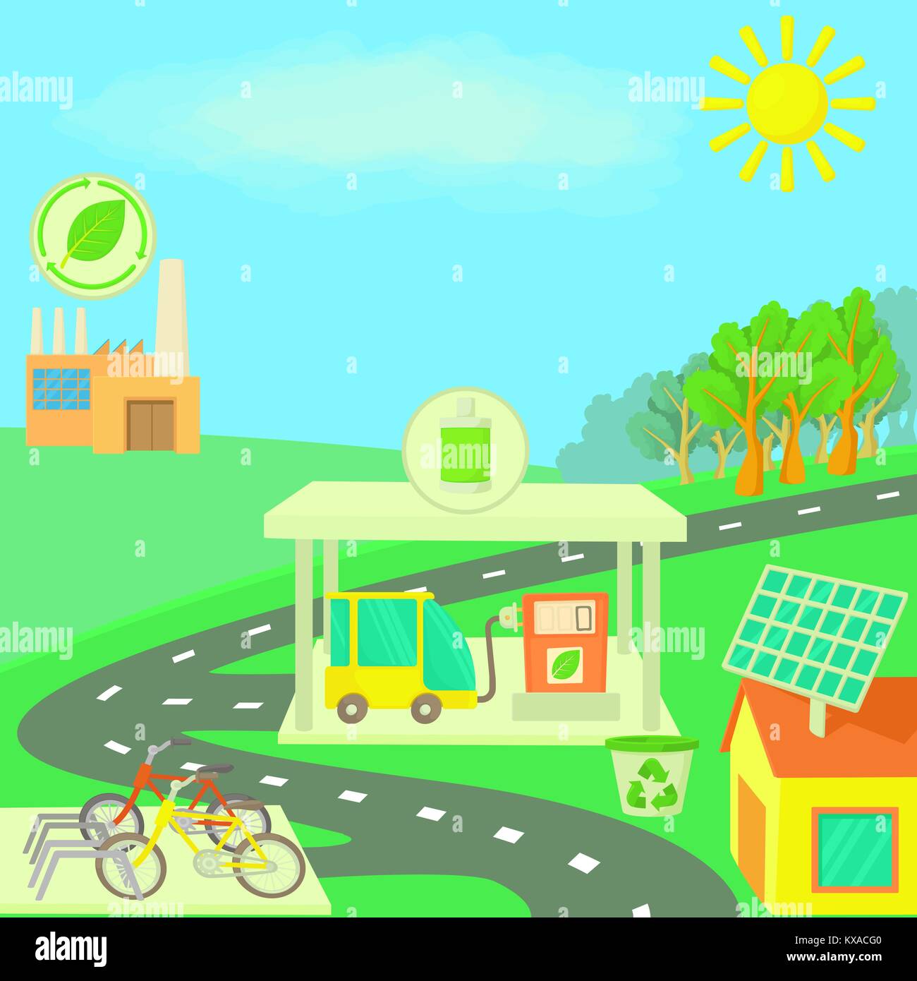 Ecology concept landscape, cartoon style Stock Vector Image & Art - Alamy