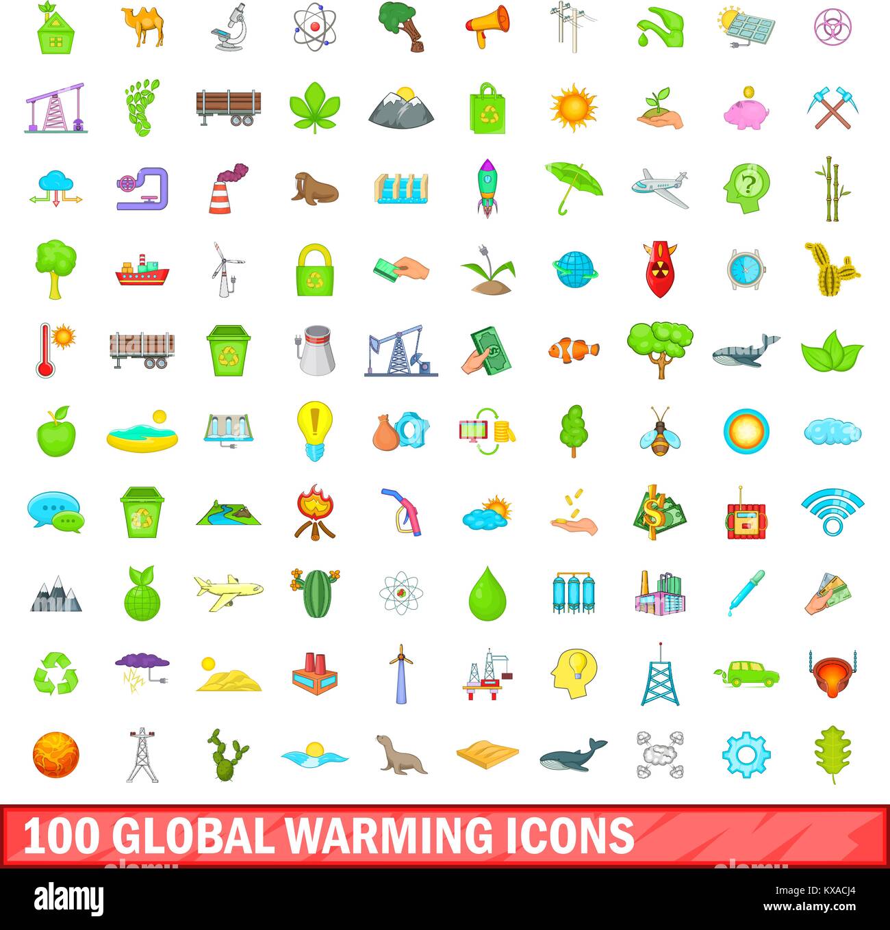 100 global warming icons set, cartoon style Stock Vector Image & Art ...