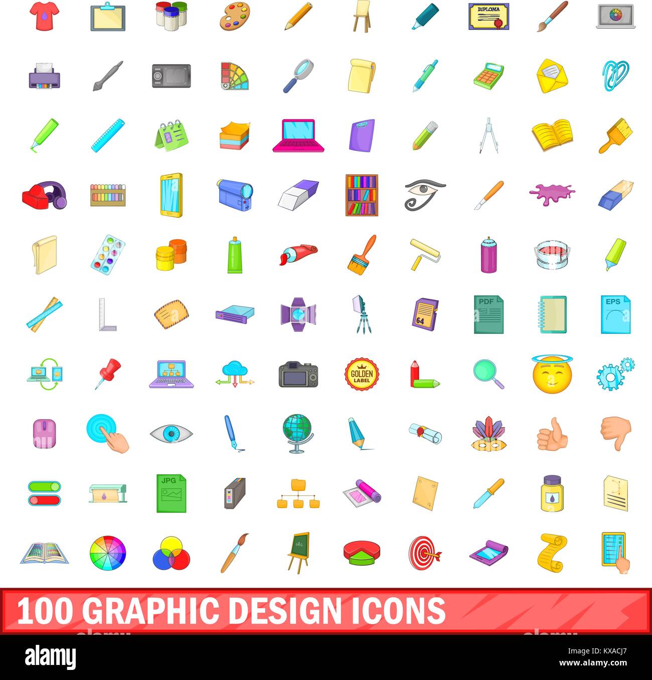 100 graphic design icons set, cartoon style Stock Vector Image & Art ...