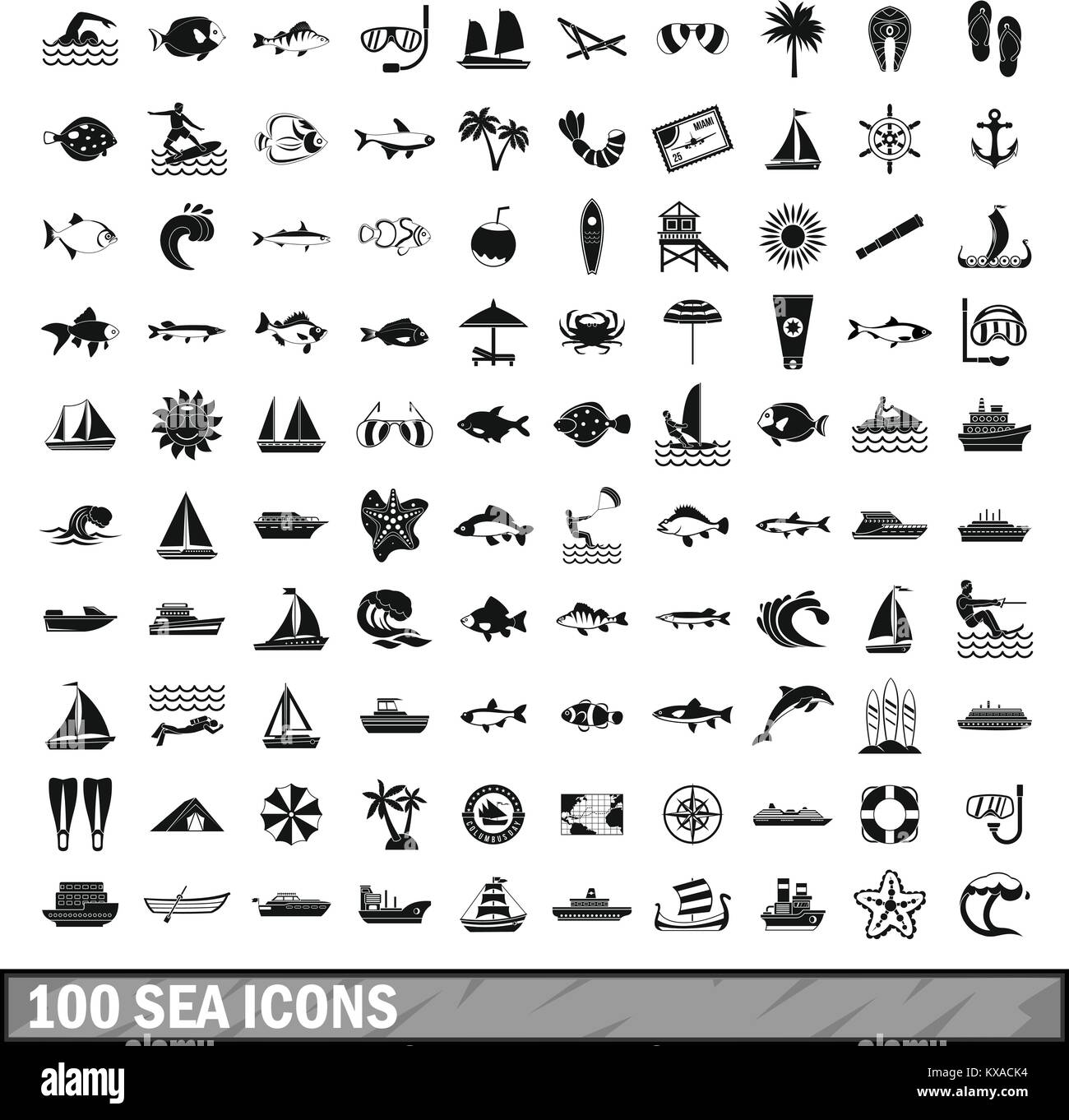 100 sea icons set in simple style Stock Vector Image & Art - Alamy