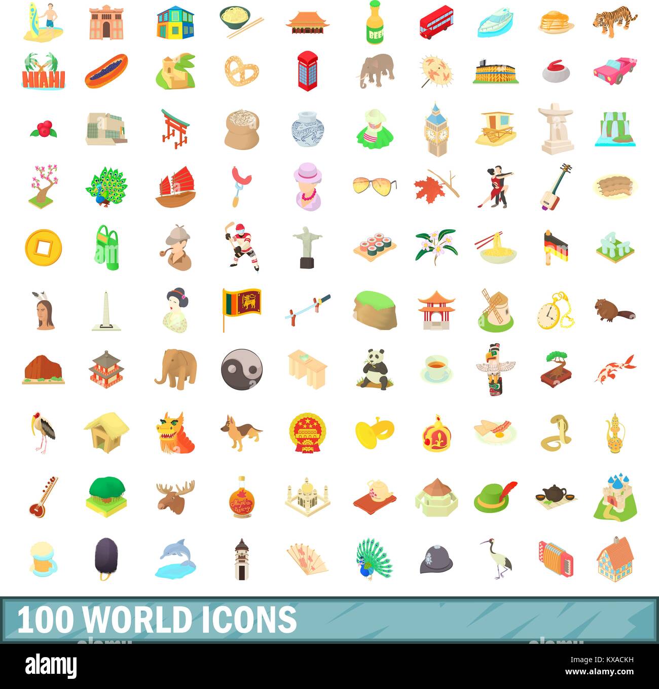100 world icons set, cartoon style Stock Vector Image & Art - Alamy