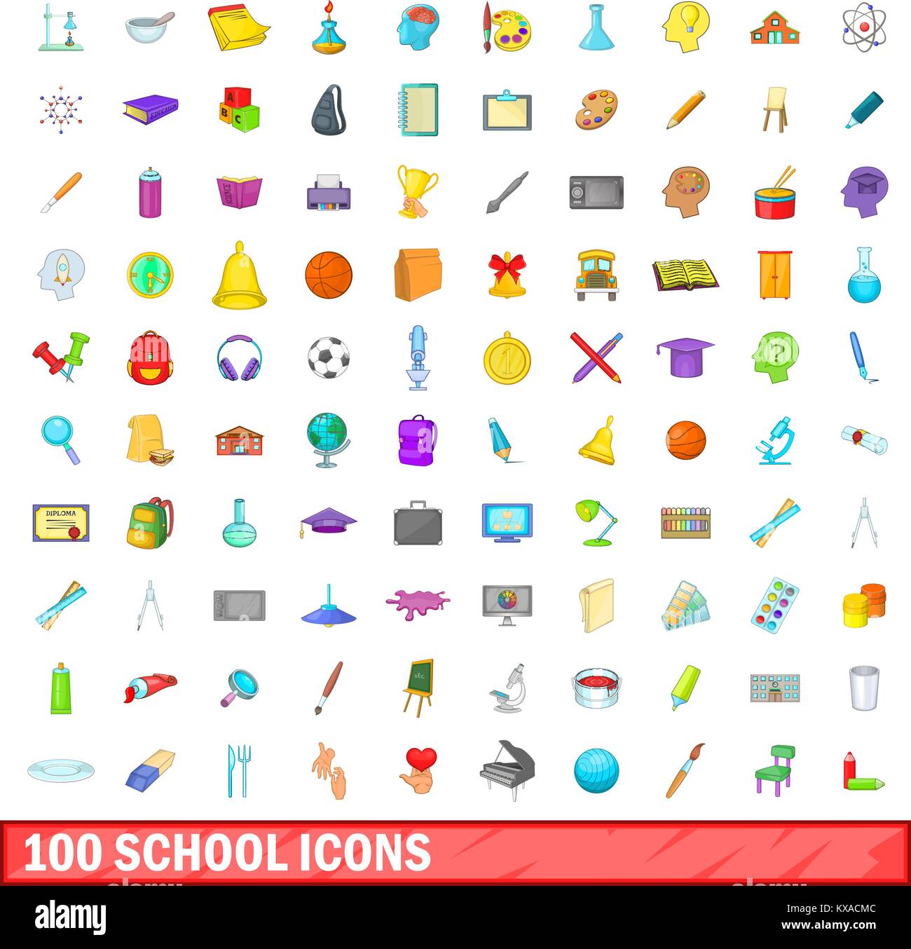 100 school icons set, cartoon style Stock Vector Image & Art - Alamy