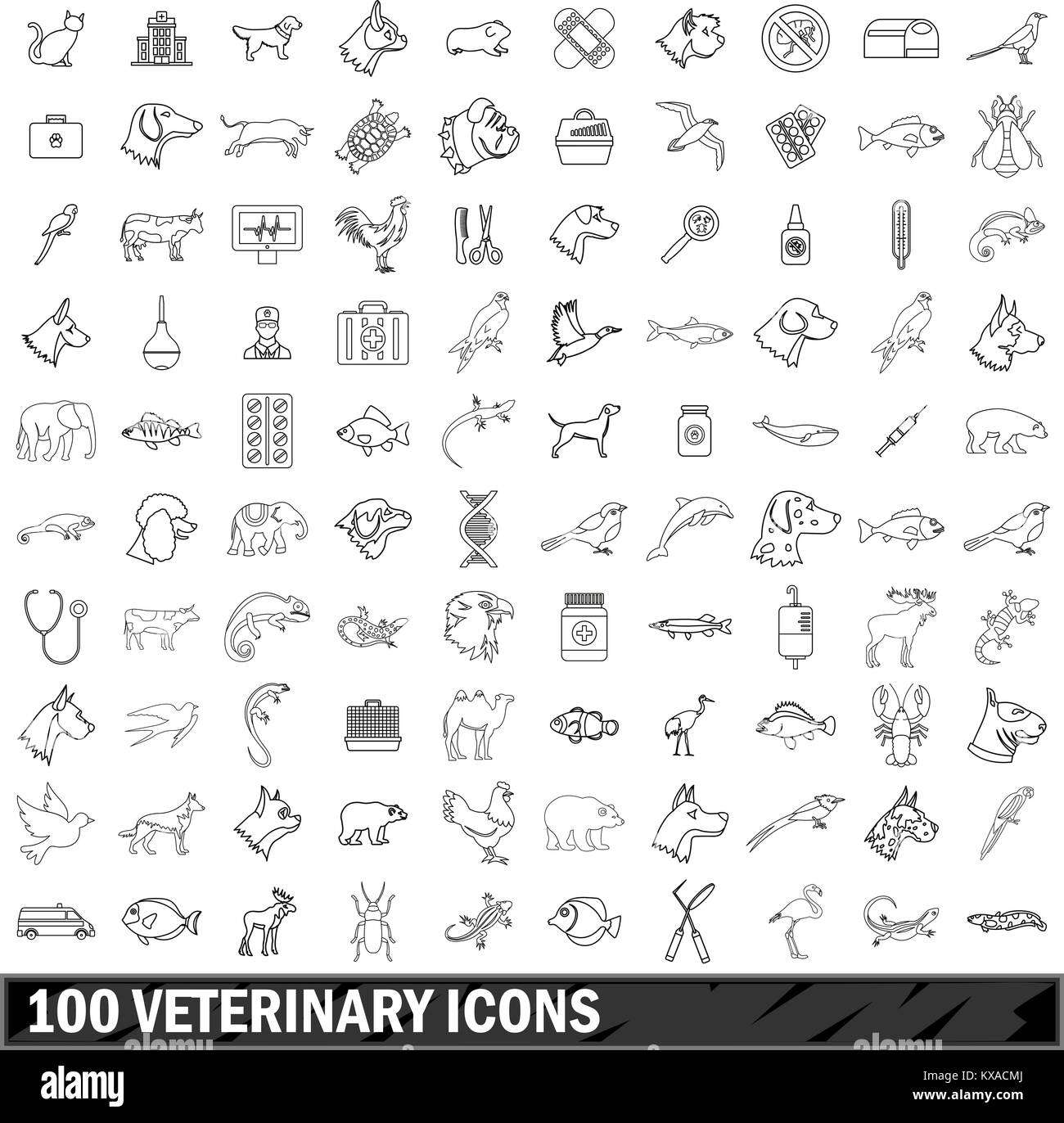 100 veterinary icons set, outline style Stock Vector Image & Art - Alamy
