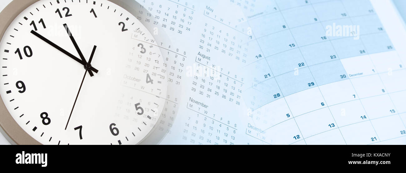 Clock face and calendars composite Stock Photo - Alamy