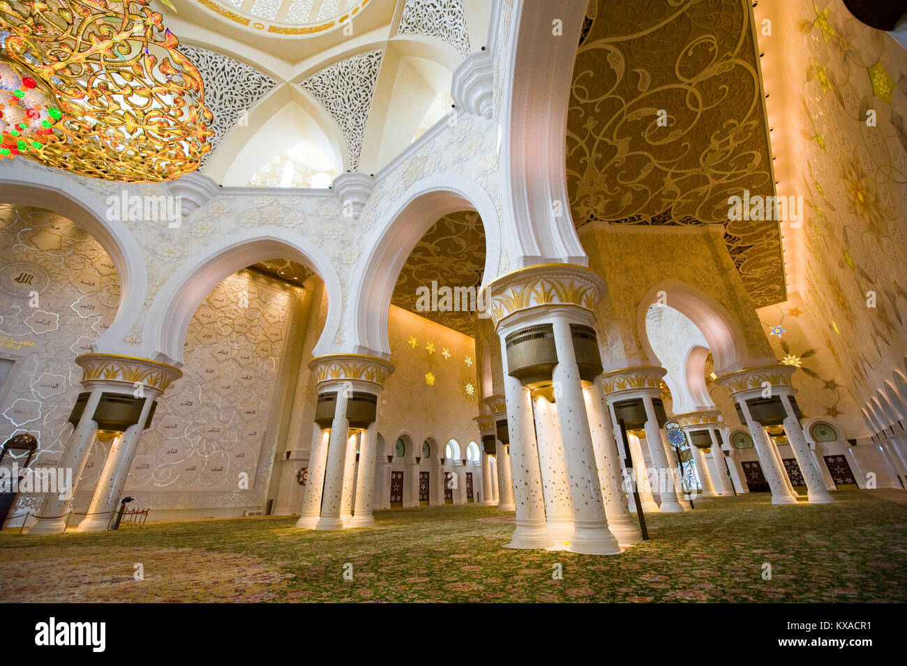 Interior of the Sheikh Zayed Mosque in Abu Dhabi. It is the largest ...