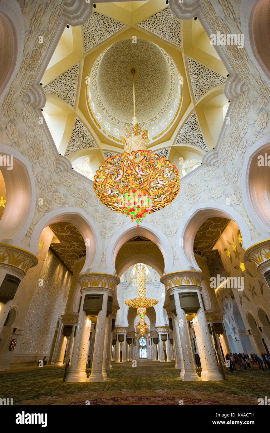 Interior of the Sheikh Zayed Mosque in Abu Dhabi. It is the largest ...