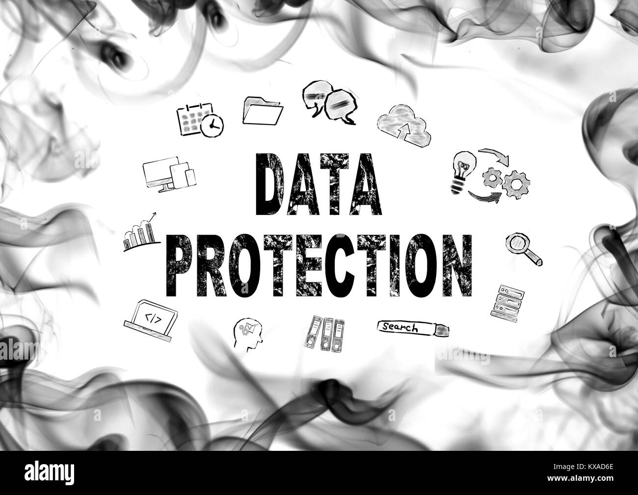 Data protection concept. Smoke on white. Abstract, advertising and ...