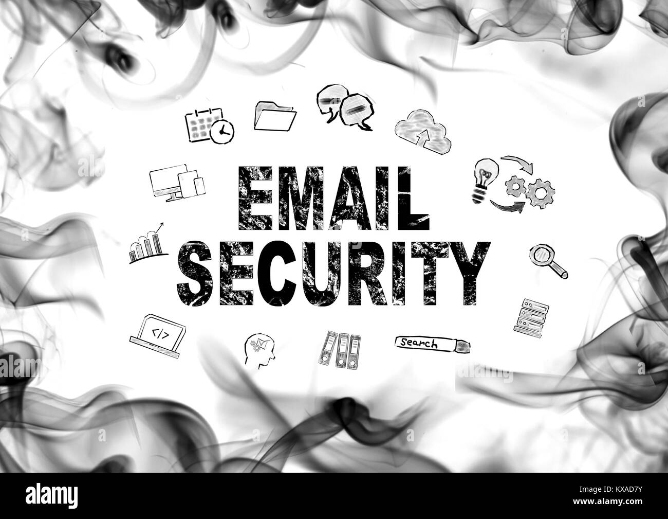 Email security concept. Smoke on white. Abstract, advertising and ...