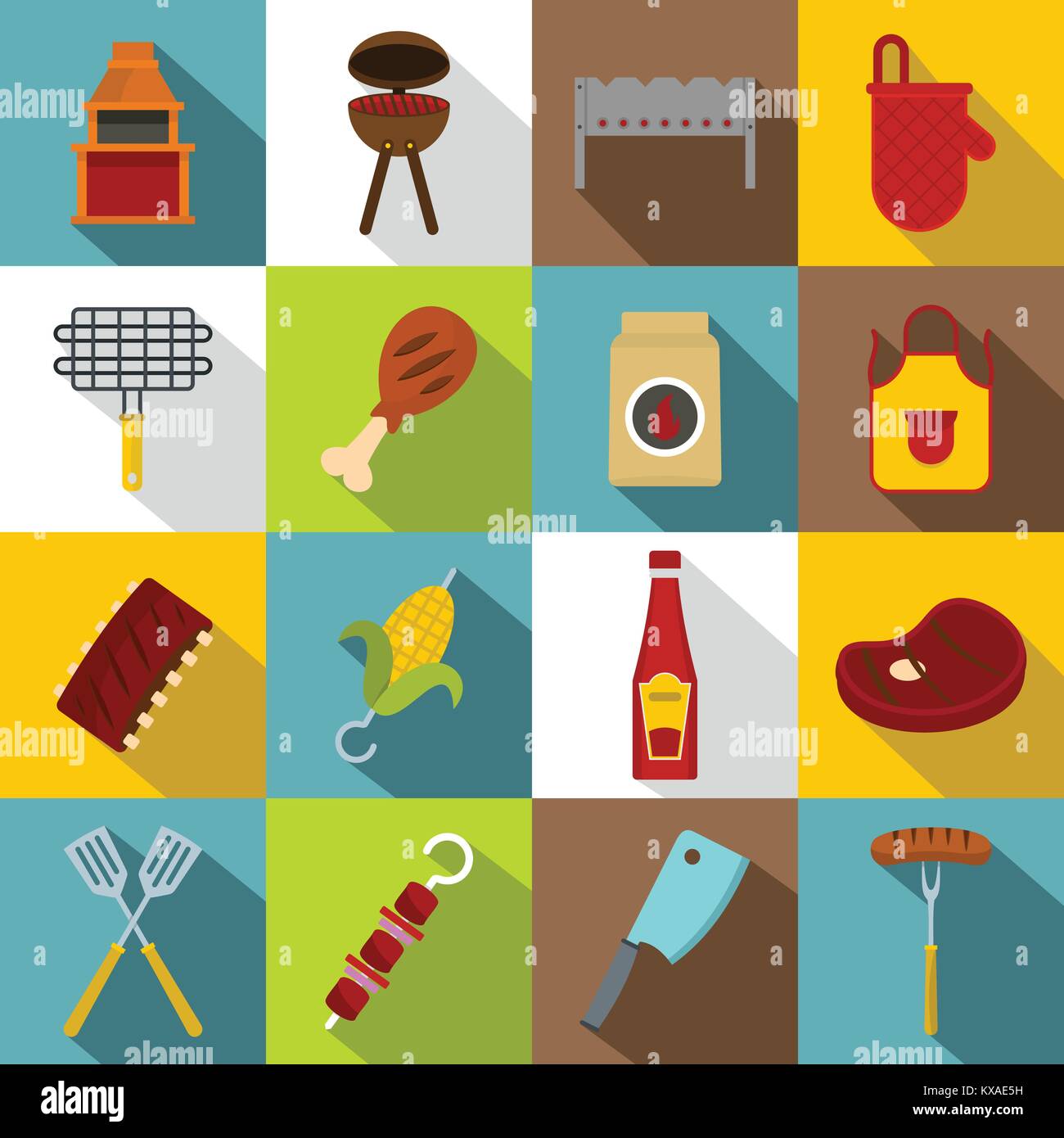 BBQ food icons set, flat style Stock Vector Image & Art - Alamy