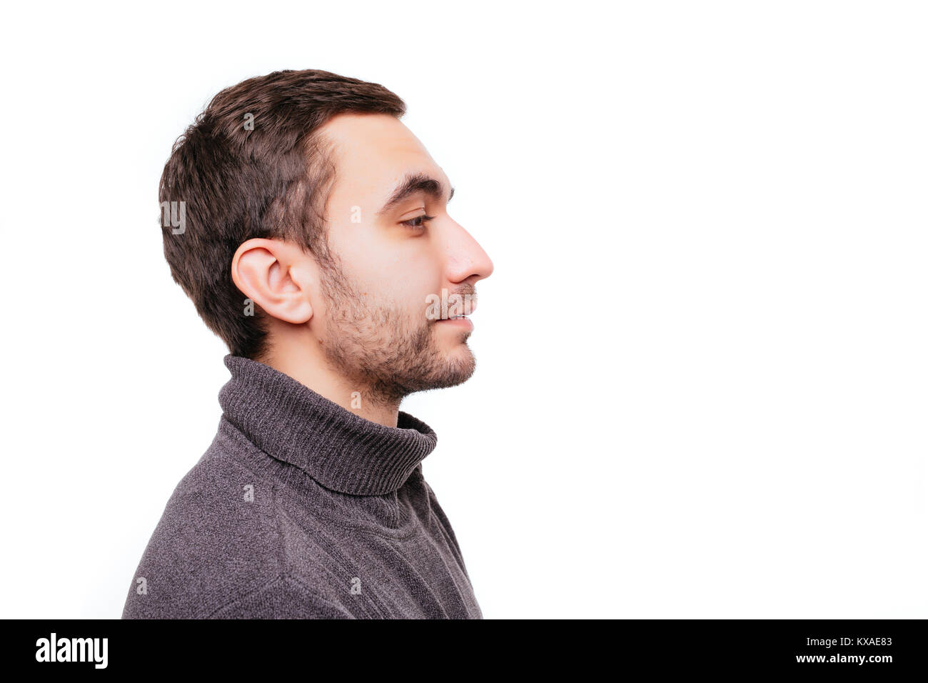 Side view portrait of stunning, caucasian man with bristle and crossed ...