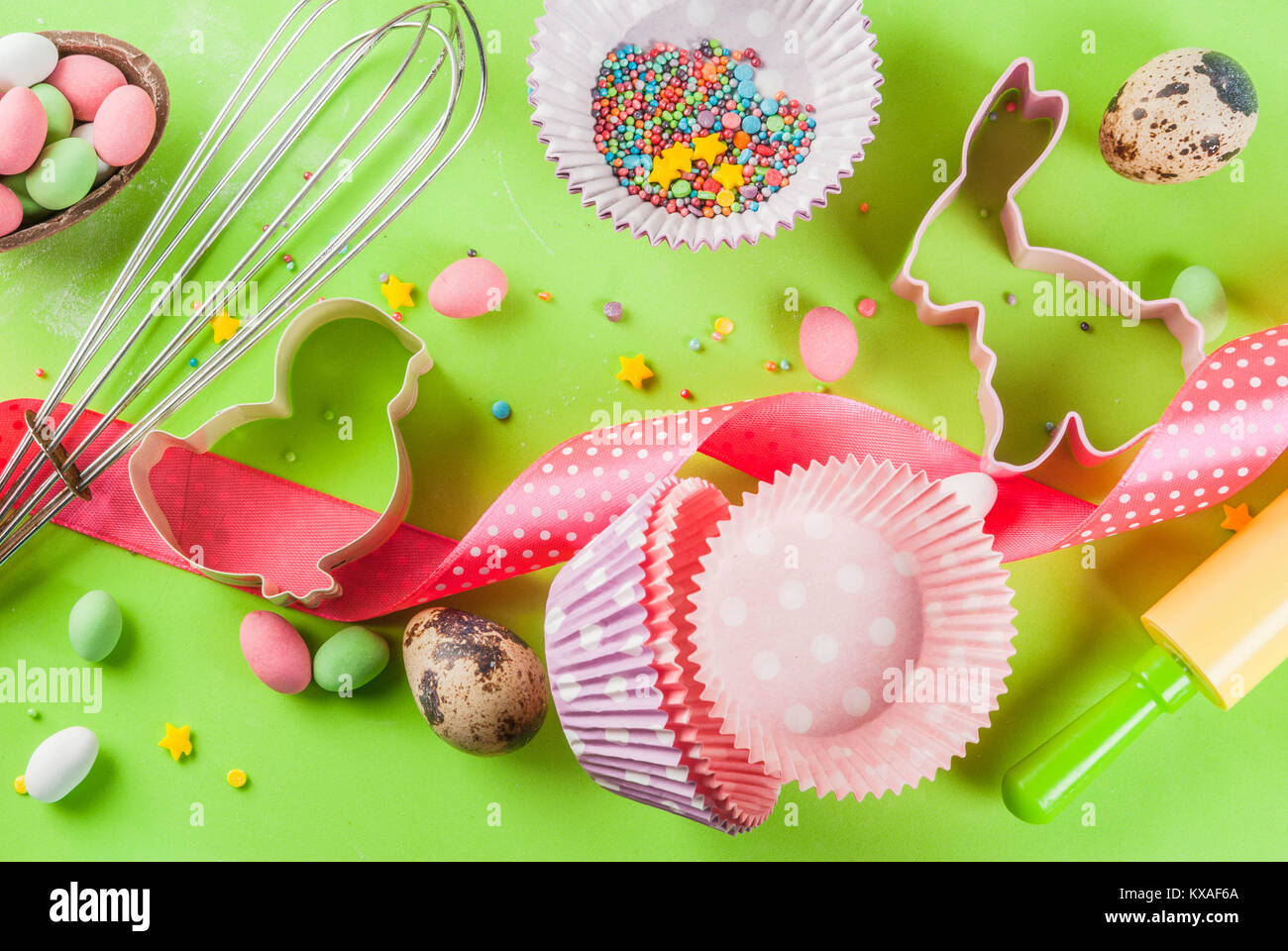 Sweet baking concept for Easter, cooking background with baking - with ...