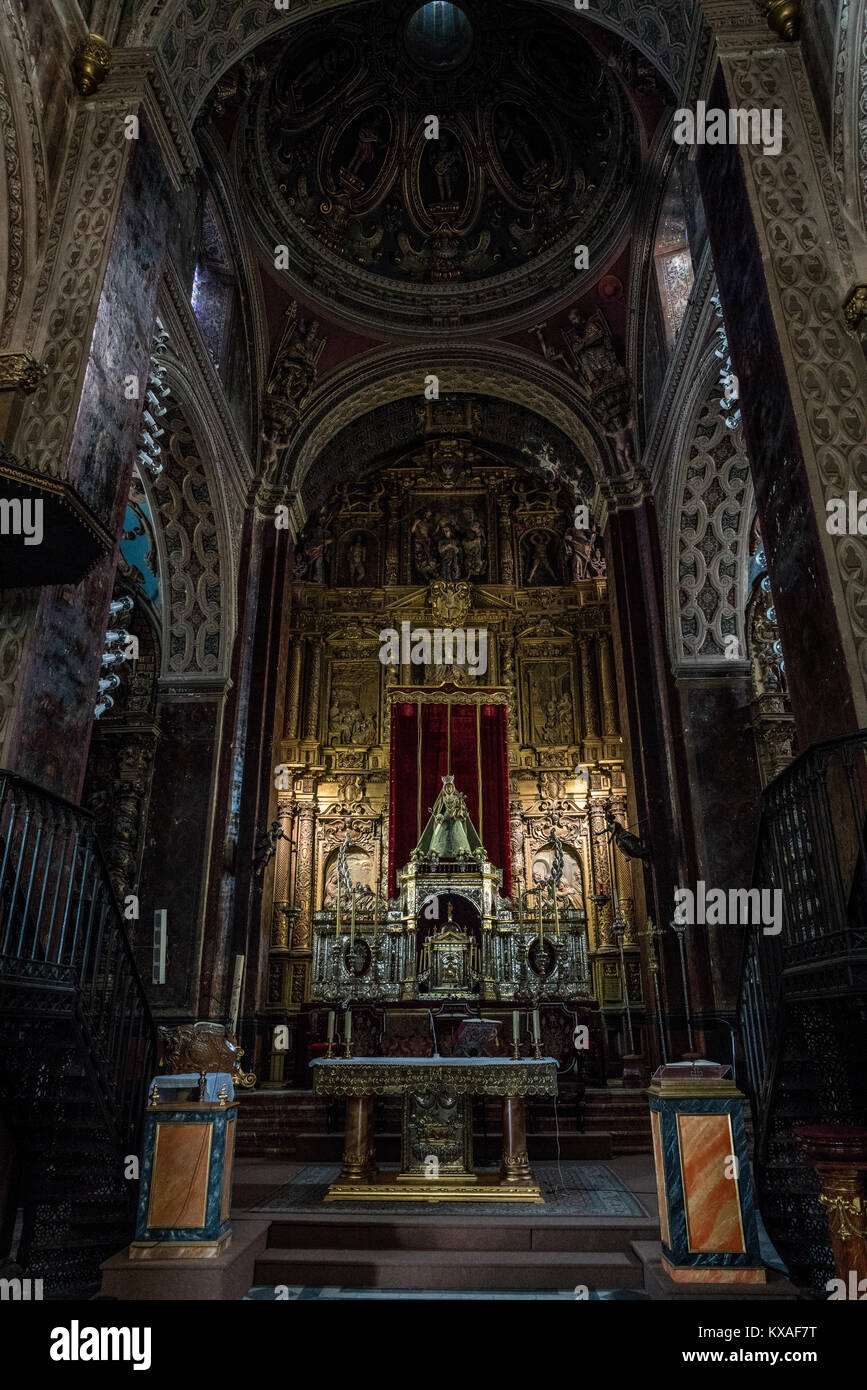 Main altar of Church Santa María de la Mesa in Utrera, province of ...