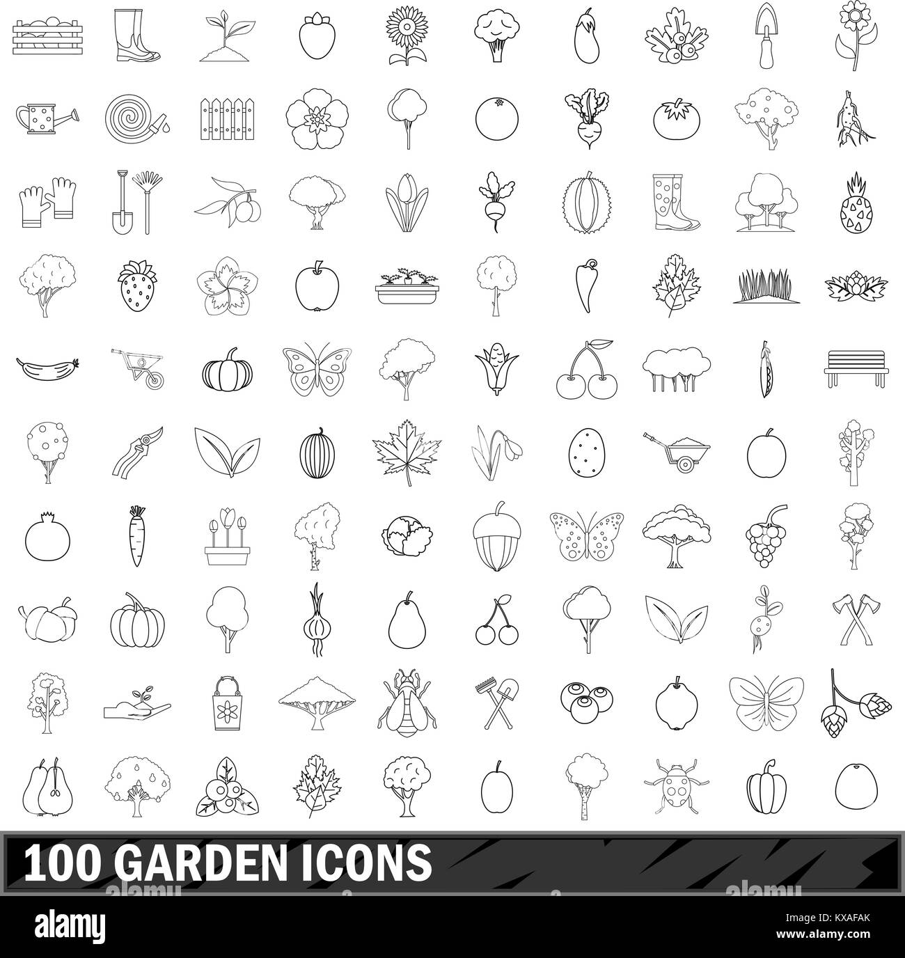 100 garden icons set, outline style Stock Vector Image & Art - Alamy