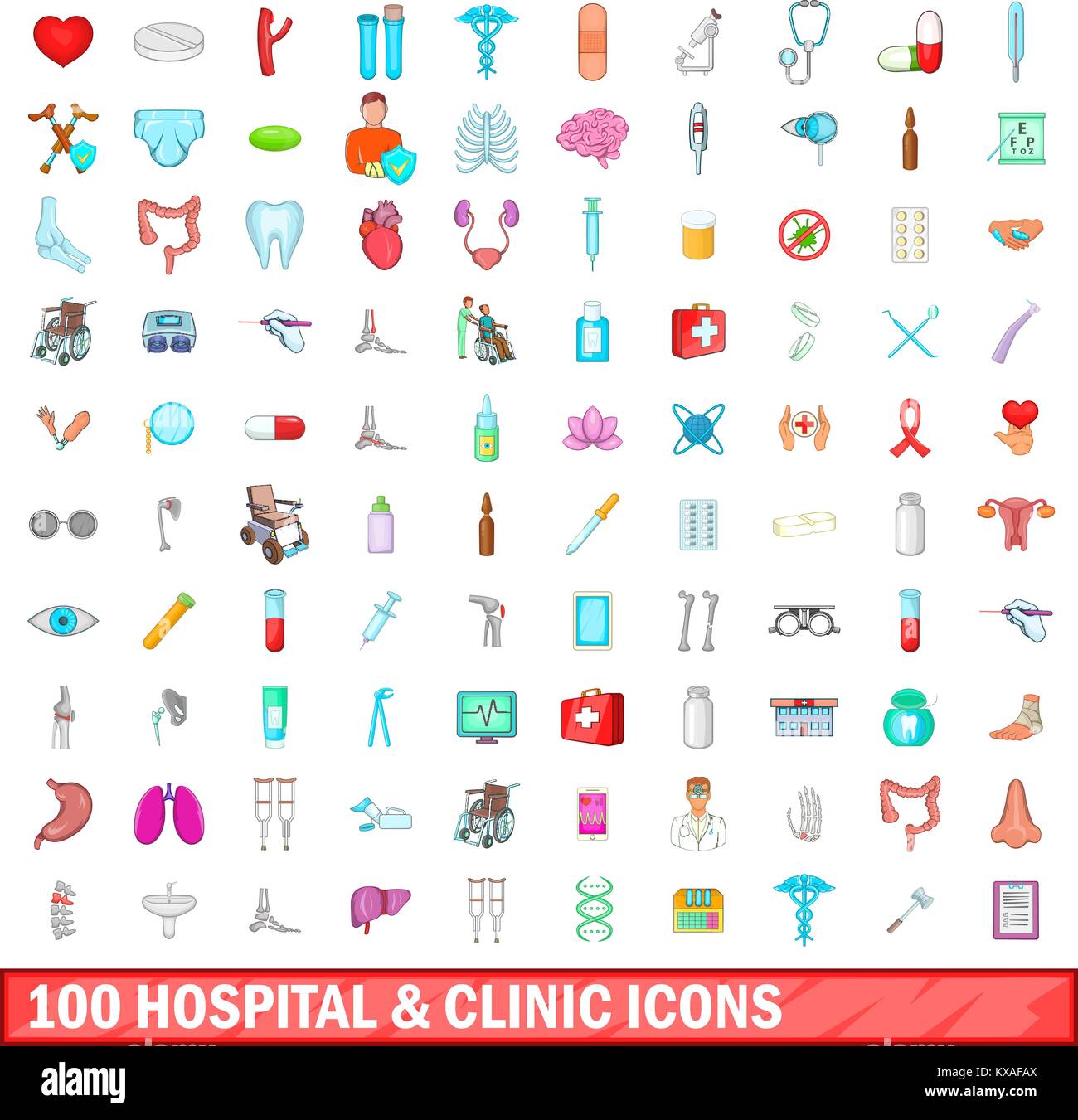 100 hospital and clinic icons set, cartoon style Stock Vector Image ...