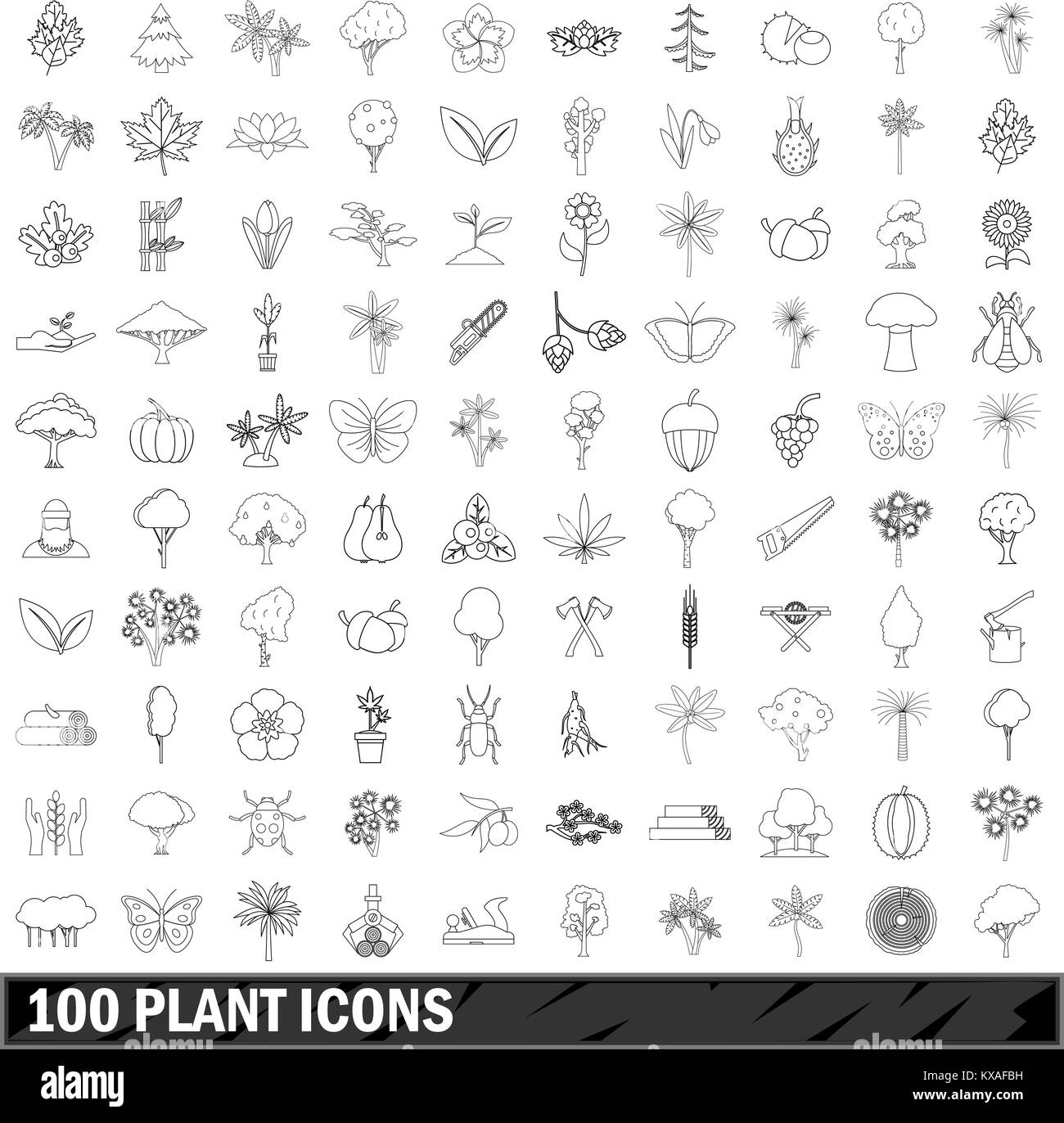 100 plant icons set, outline style Stock Vector Image & Art - Alamy