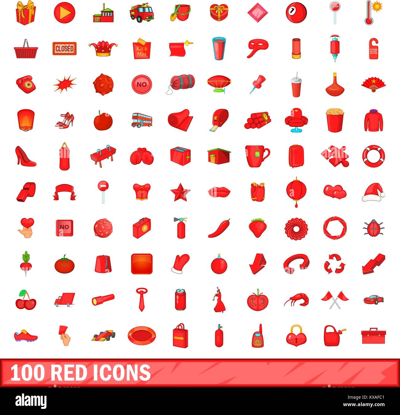 100 red icons set, cartoon style Stock Vector Image & Art - Alamy