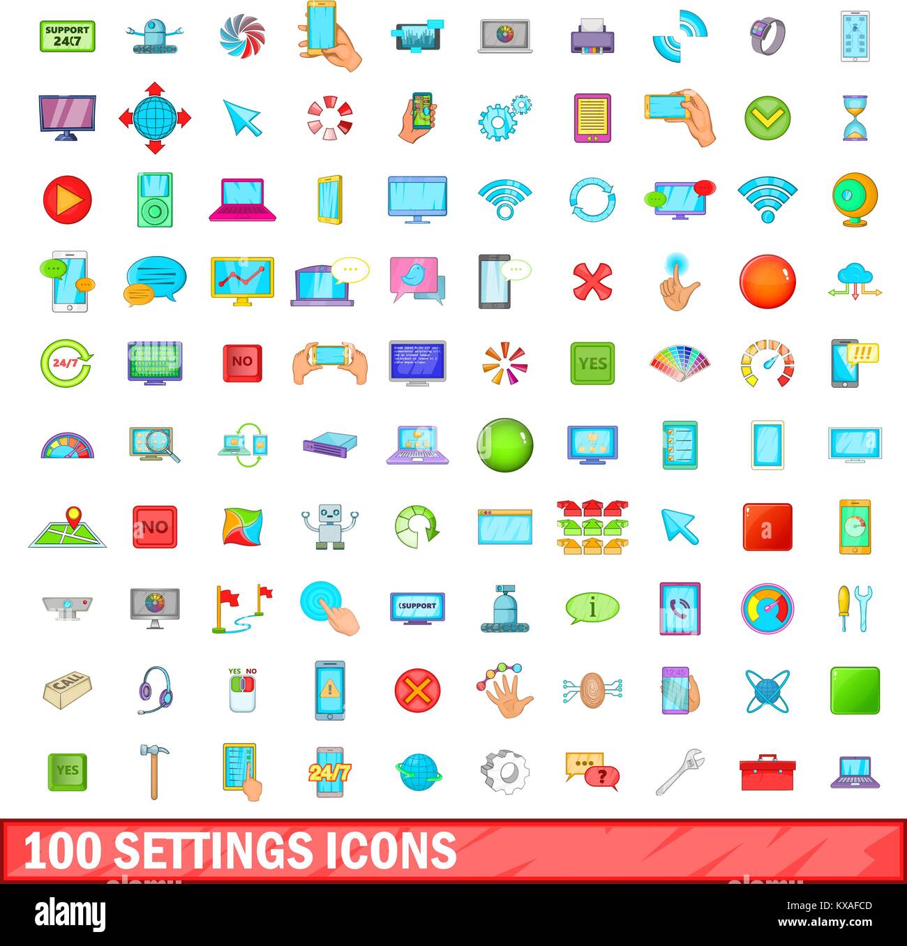 100 settings icons set, cartoon style Stock Vector Image & Art - Alamy