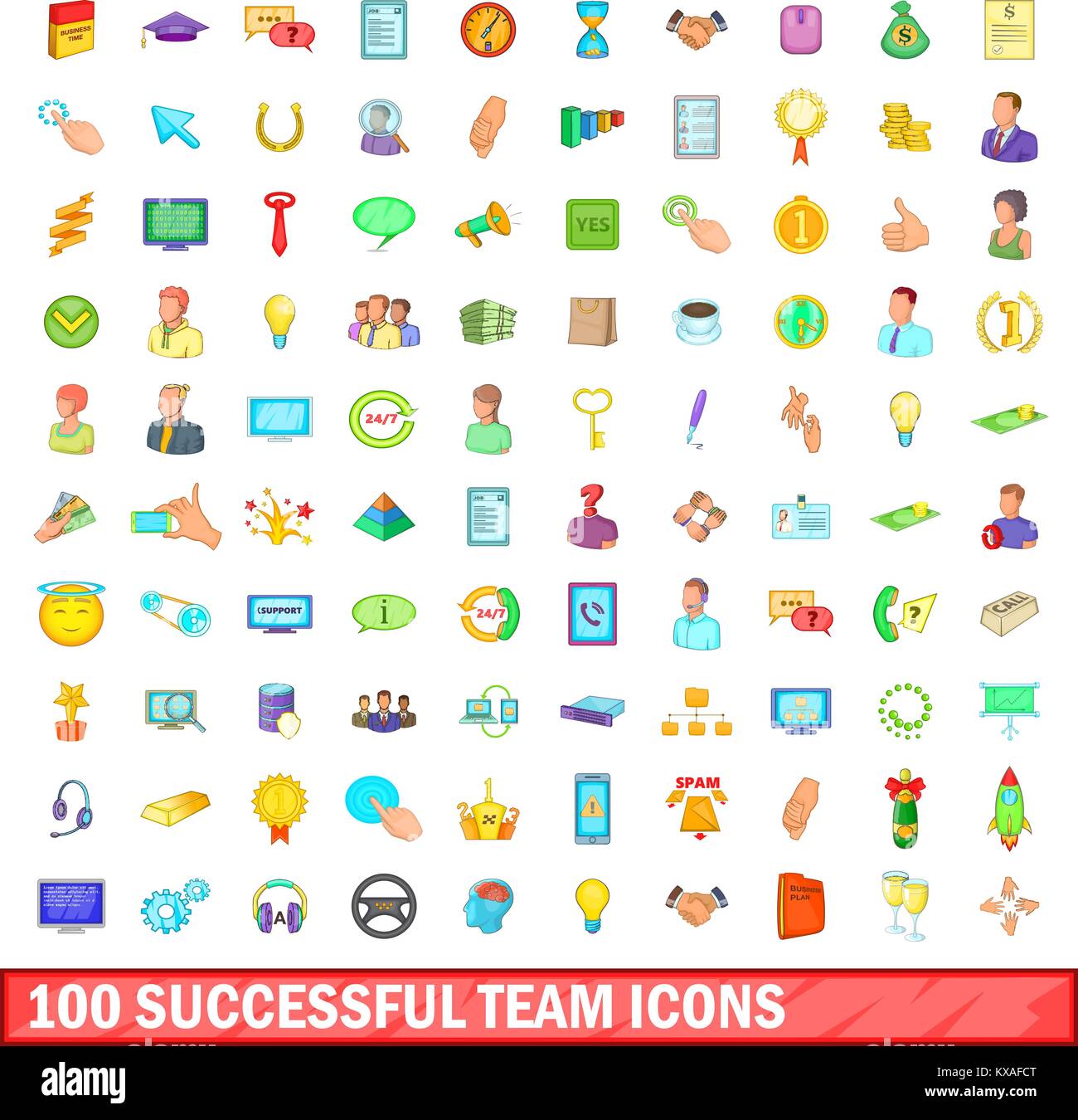 100 successful team icons set, cartoon style Stock Vector Image & Art ...