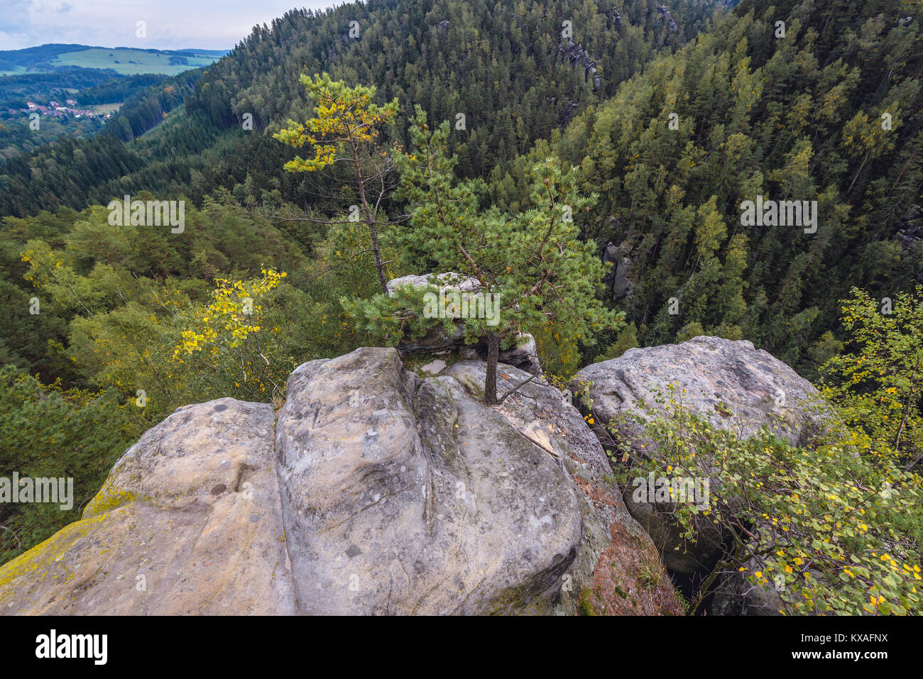 Aerial view from ruins of Strmen Castle in National Nature Reserve ...