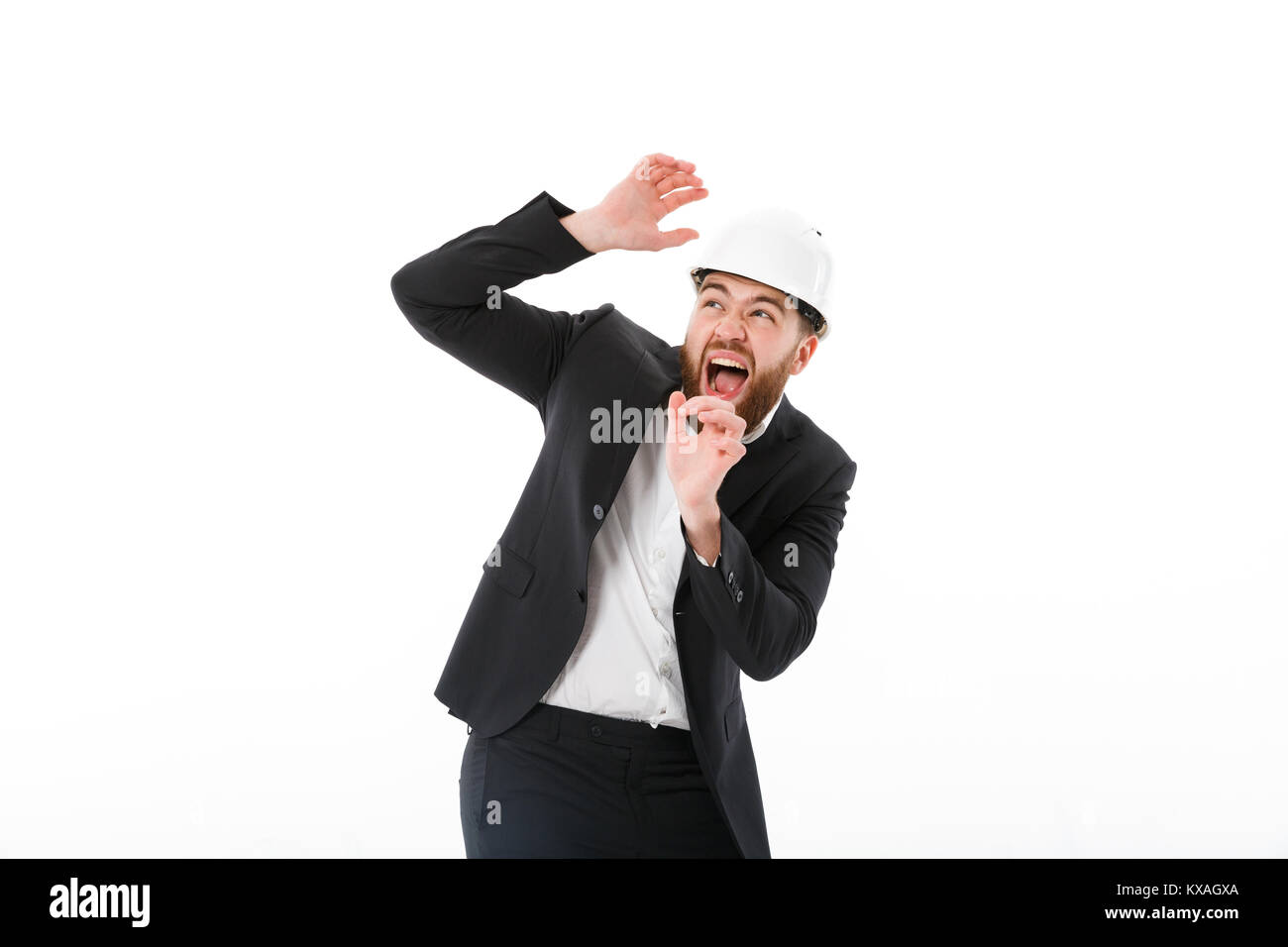 Scared man screaming covering hi-res stock photography and images - Alamy