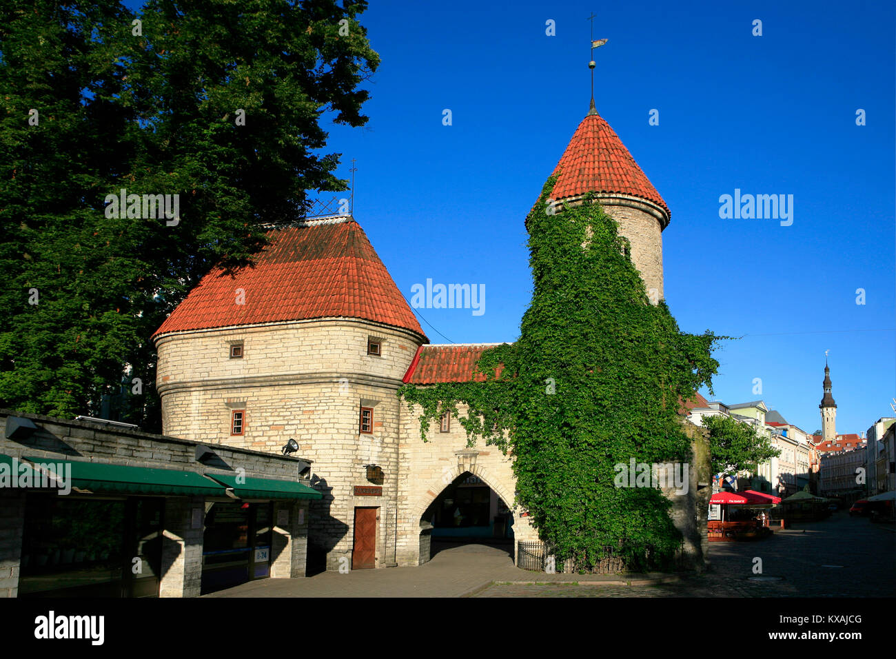 The 14th century Viru Gate at the entrance to the old town in Tallinn ...