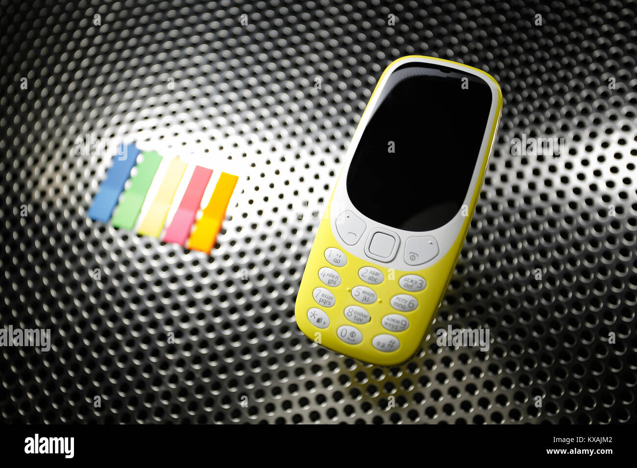 Push button phone on yellow hi-res stock photography and images - Alamy