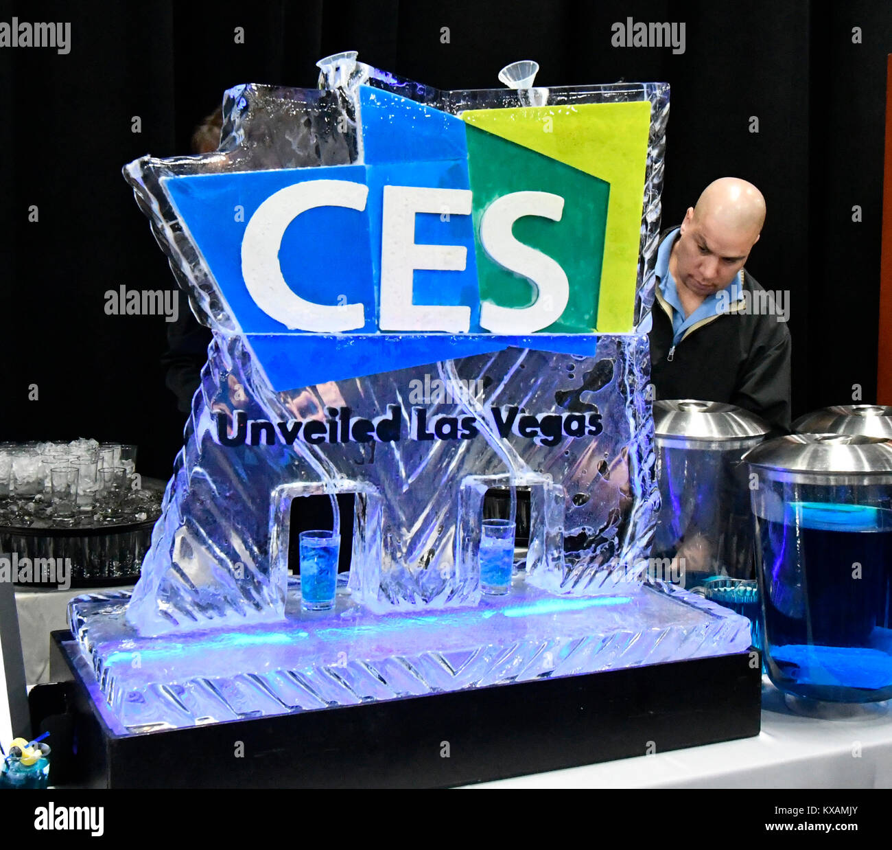 1-7-2018. Las Vegas NV. Ice cold vodka being served in a ice sculpture ...