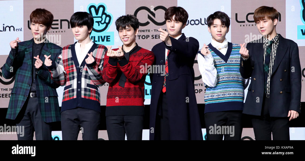 09th Jan, 2018. S. Korean boy group INFINITE South Korean boy group INFINITE poses for a photo ...